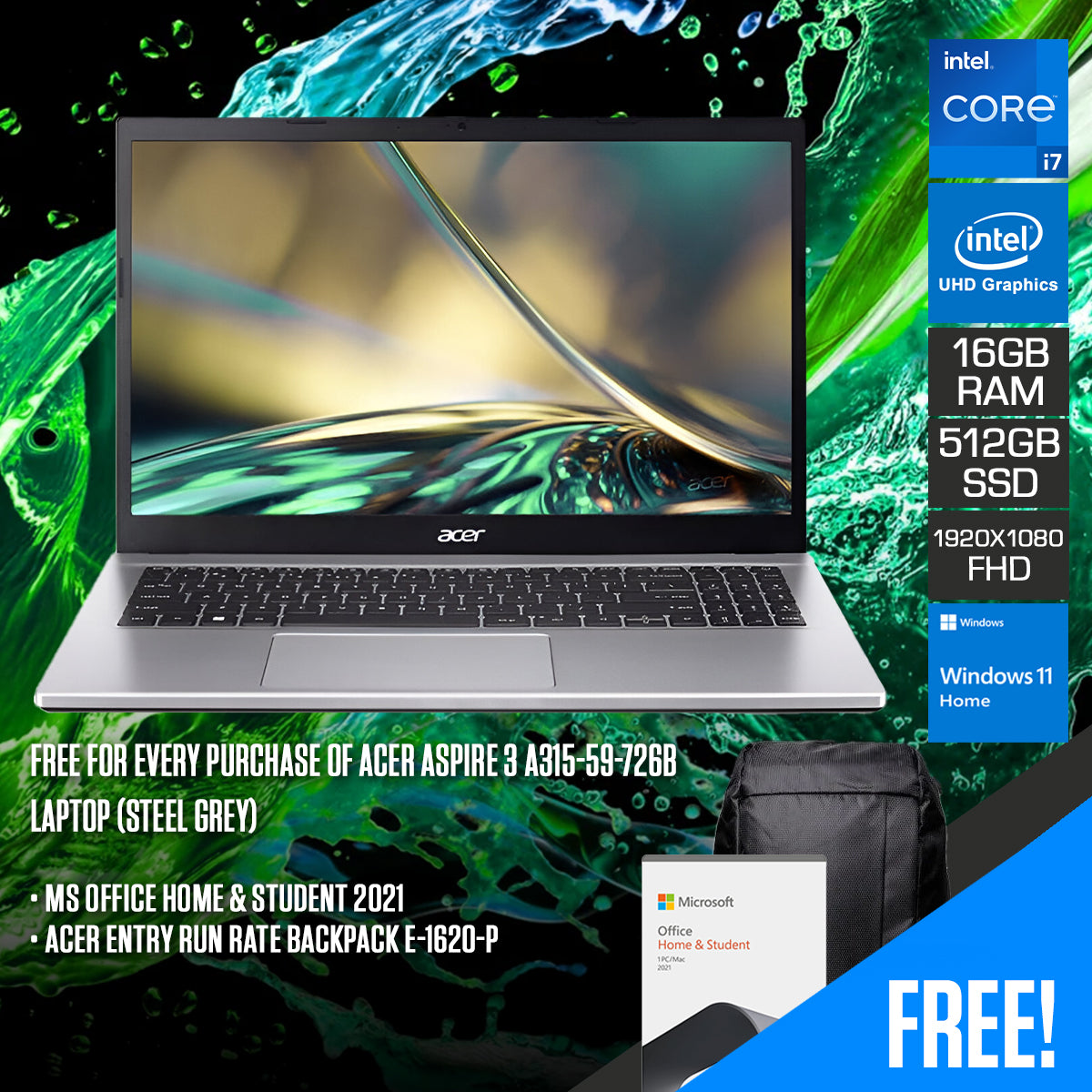 Home All products Acer Aspire 3 A315-59-726B Laptop (St...