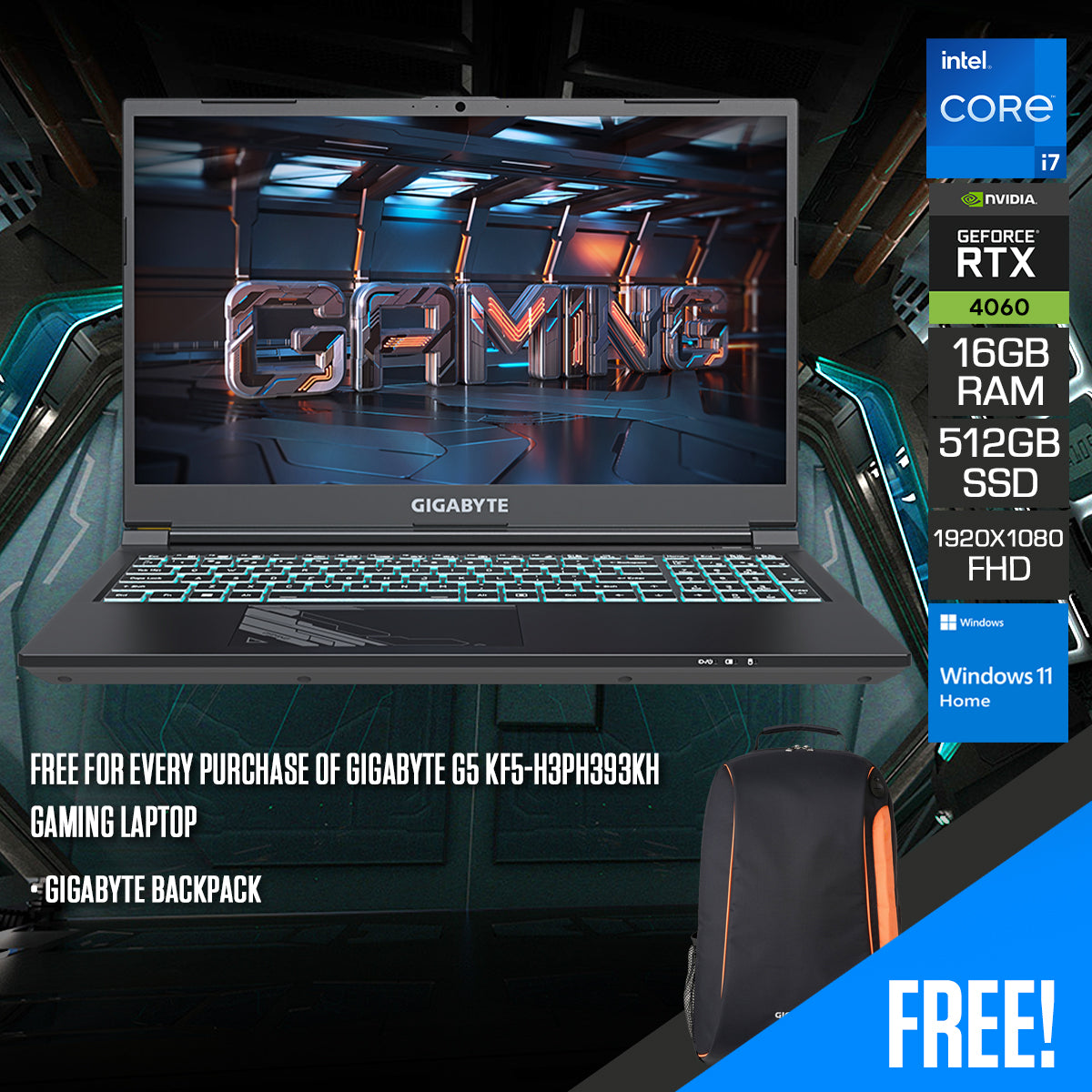 Home All products Gigabyte G5 KF5-H3PH393KH Gaming Lapt...