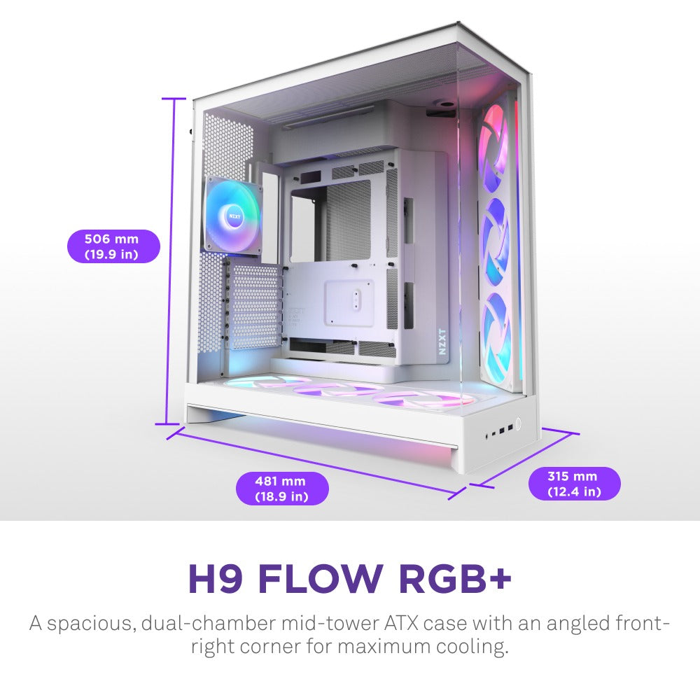 NZXT H9 Flow RGB Large Dual-Chamber Mid-Tower ATX Airflow Case with RGB ...