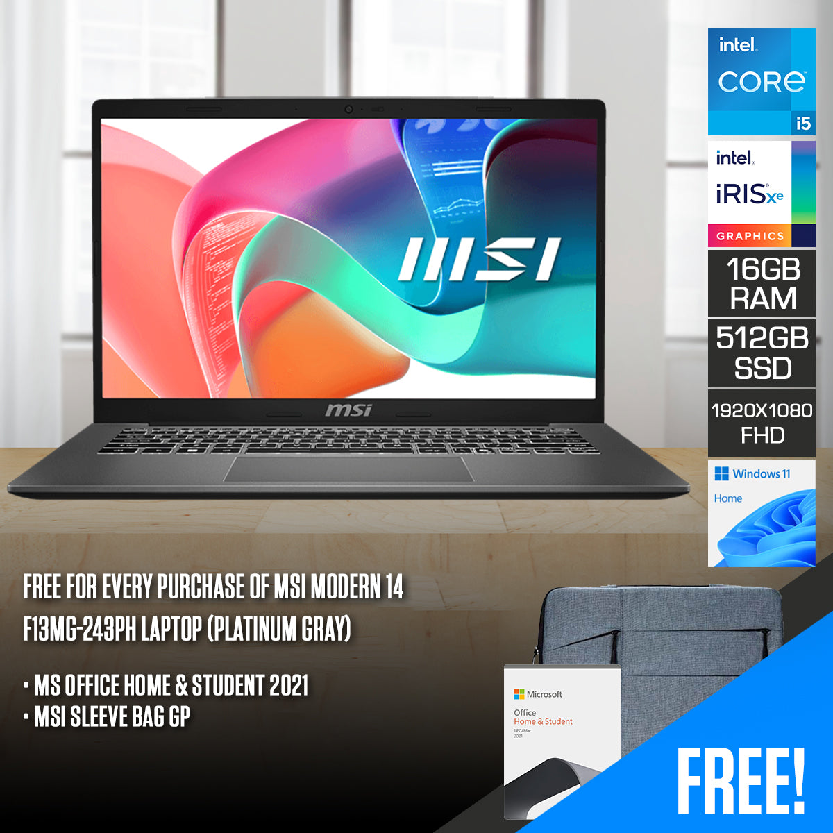 Home All products MSI Modern 14 F13MG-243PH Laptop (Pla...