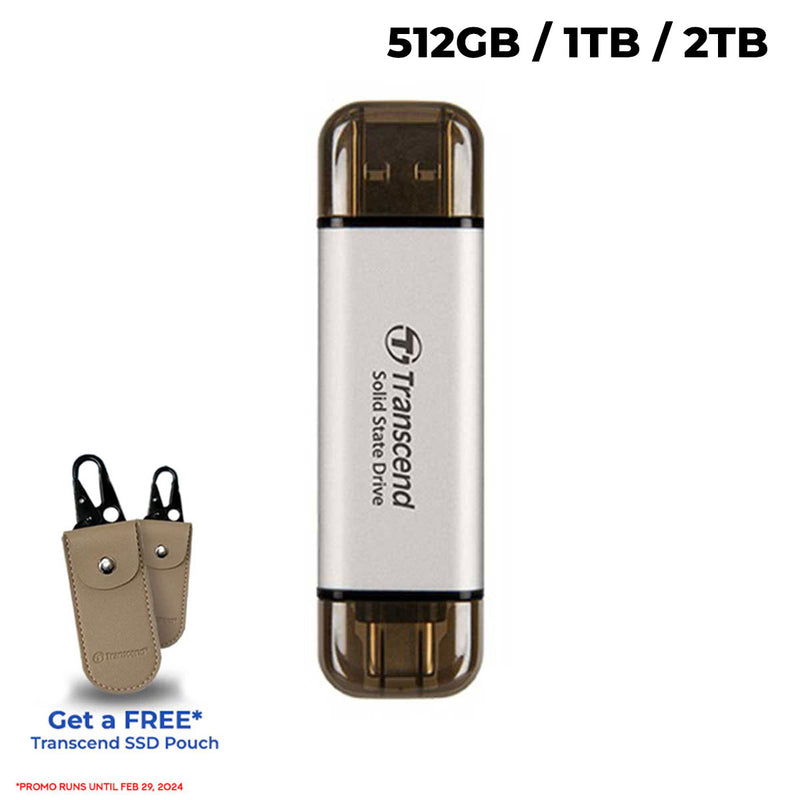 Transcend ESD310S 10GBPS USB Type-C/Type-A Portable SSD (Silver) (512GB ...