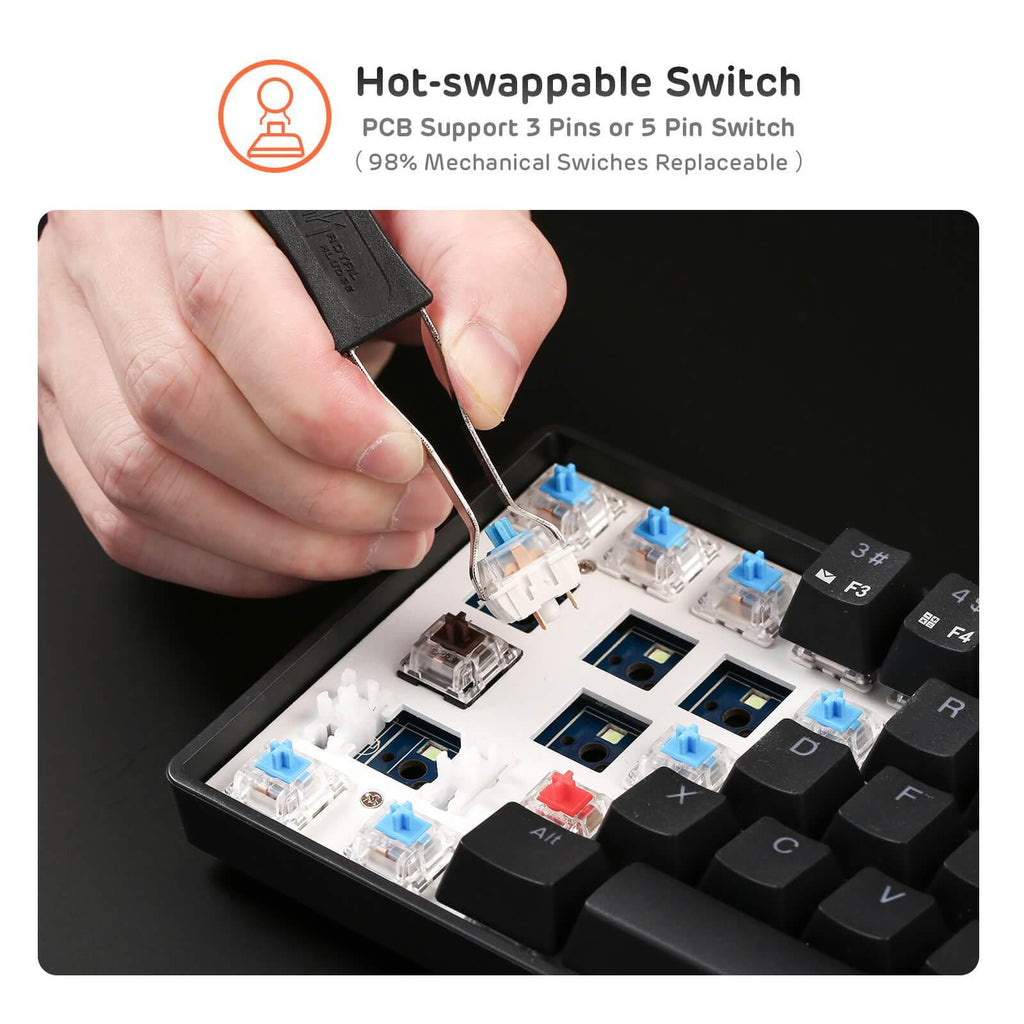 ROYAL KLUDGE RK61 TRI-MODE RGB 61 KEYS HOT SWAPPABLE MECHANICAL ...